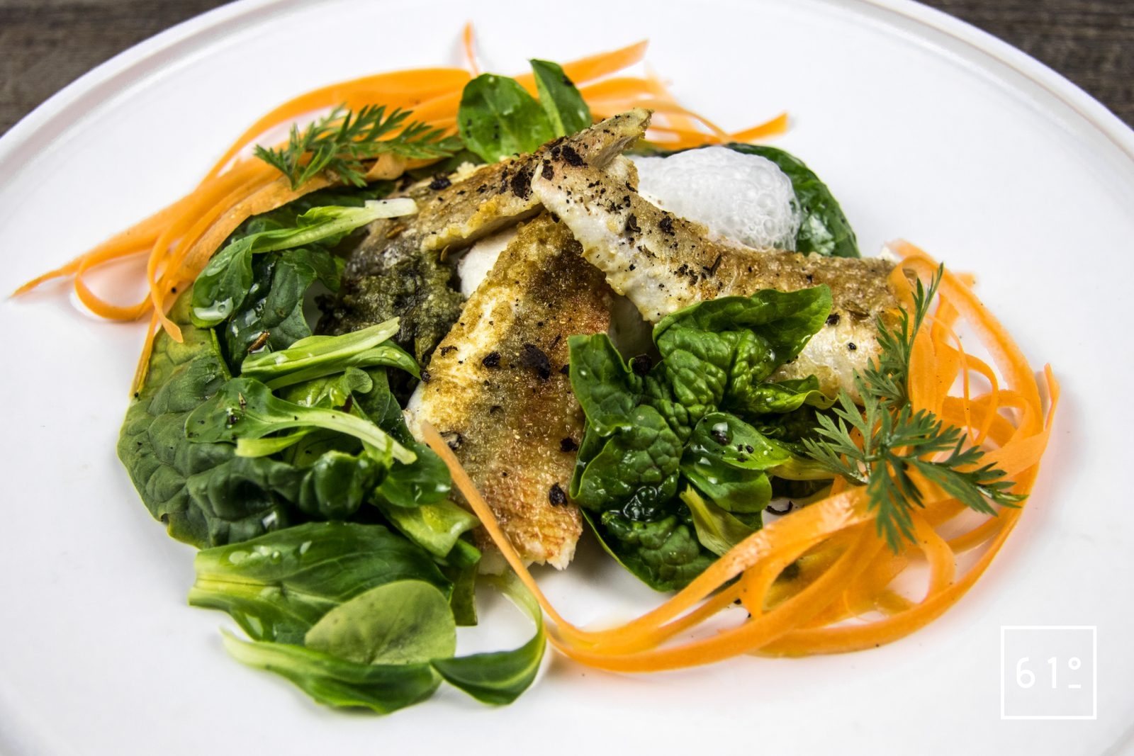 Grondin rouge et sa salade d’épinard | Recette | 61°Degrés